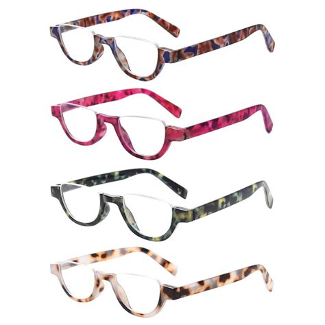 4 Pairs Of Colorful Fashion Half Moon Frame Reading
