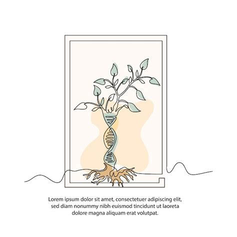 Premium Vector One Line Dna Helix Tree Poster Drawing With Frame Abstract Minimal Continuous