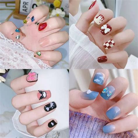 손톱 압착 가짜 네일 아트 아크릴 디자인 젤리 스티커 가짜 전체 커버 짧은 관 공급 업체 네일 팁 24 개상자 Aliexpress