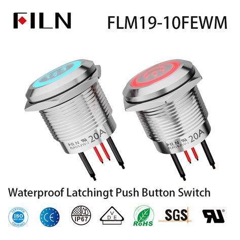 FILN Latching Push Button Switch Mm V V IP Waterproof Illuminated Latching Push Button