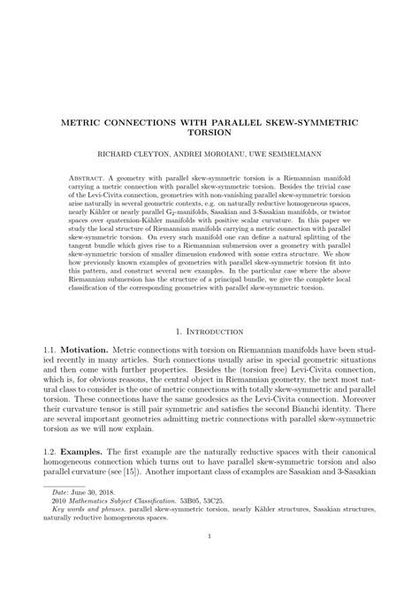 Pdf Metric Connections With Parallel Skew Symmetric Torsion