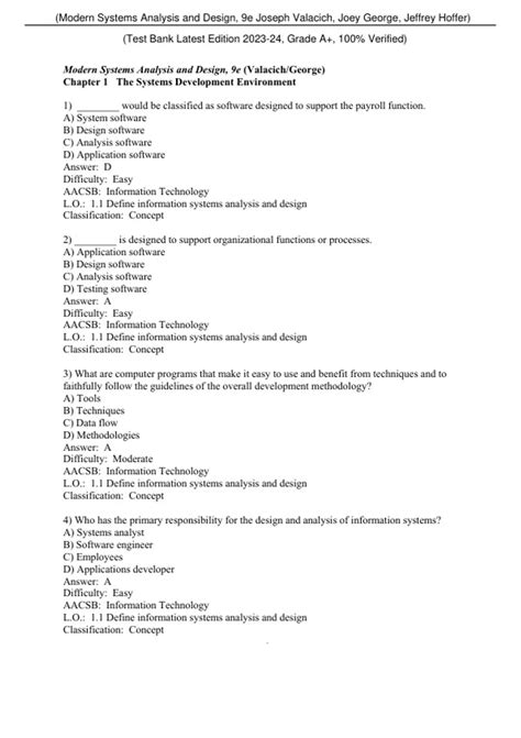 Test Bank For Modern Systems Analysis And Design 9th Edition By Joseph Valacich Joey George