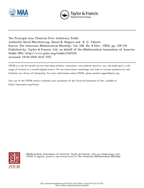 PDF The Principal Axis Theorem Over Arbitrary Fields