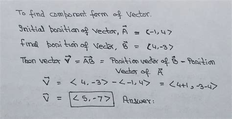 Solved Find The Component Form Of Vector Find The Component Form Of Course Hero