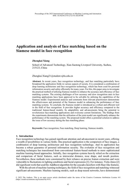 Pdf Application And Analysis Of Face Matching Based On The Siamese