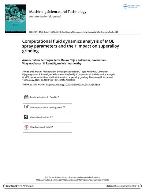 pdf computational fluid dynamics analysis of mql spray parameters and