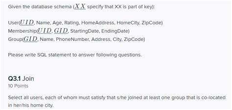 solved given the database schema xx specify that xx is part
