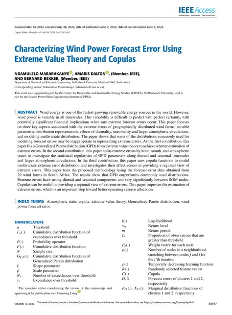 Pdf Characterizing Wind Power Forecast Error Using Extreme Value