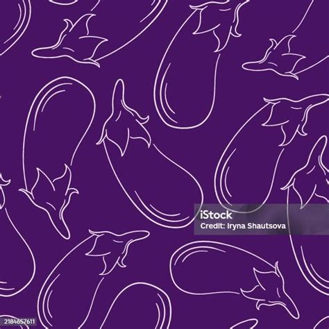 깊은 보라색 배경의 라인 아트 스타일의 완벽 한 가지 패턴 가지 그림은 음식 관련 디자인 배경 또는 주방 장식에 이상적입니다 가정 주방에 대한 스톡 벡터 아트 및 기타