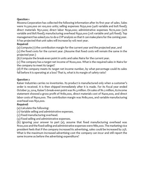 cvp tutorial questions pdf