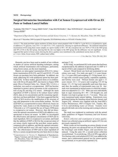 Pdf Surgical Intrauterine Insemination With Cat Semen Cryopreserved With Orvus Es Paste Or