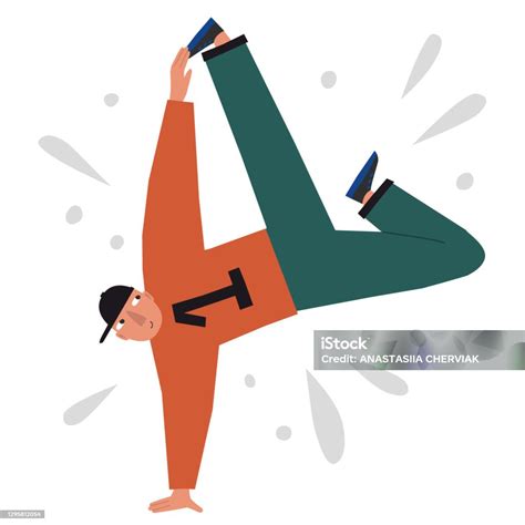 흰색 배경에 고립 된 평평한 스타일의 재미있는 남성 거리 댄서 브레이크댄스 브레이크 댄싱에 대한 스톡 벡터 아트 및 기타 이미지 브레이크 댄싱 거리 공연 Istock