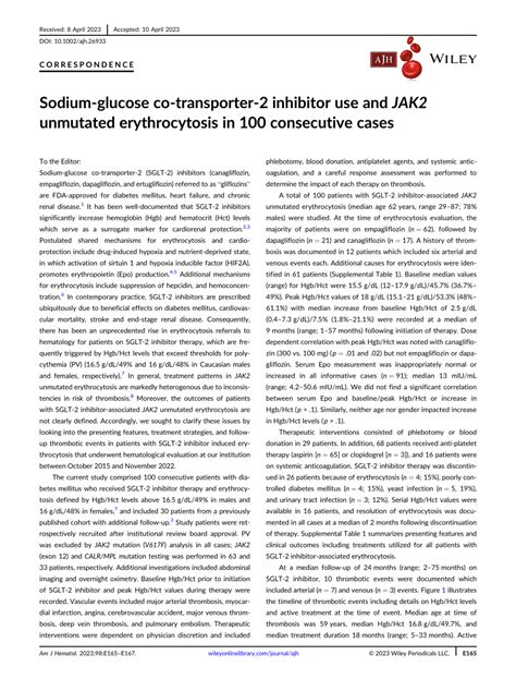 Sodium‐glucose Co‐transporter‐2 Inhibitor Use And Jak2 Unmutated Erythrocytosis In 100