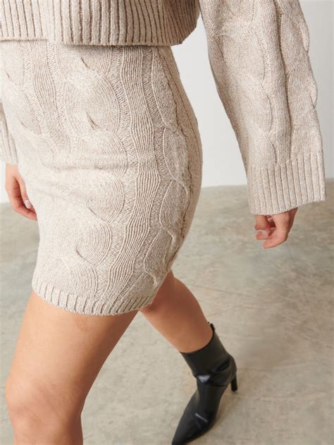 Hunter Cable Knit Mini Skirt Beige Pretty Lavish