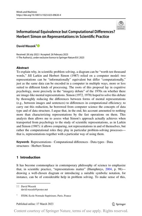 Informational Equivalence But Computational Differences Herbert Simon