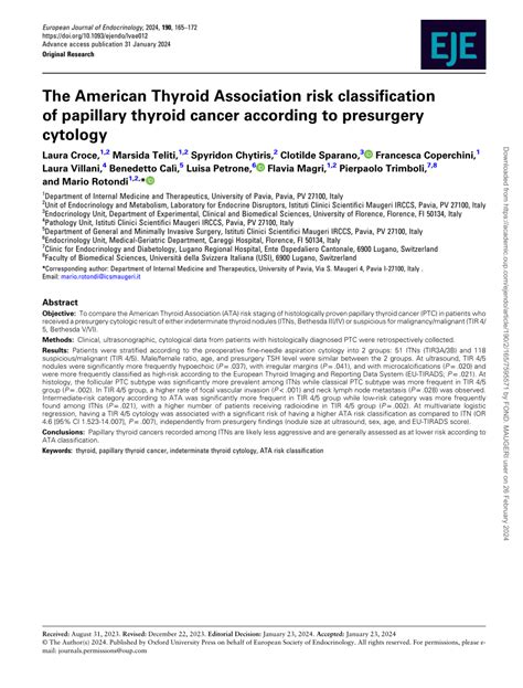 Pdf Ata Risk Classification Of Papillary Thyroid Cancer According To Pre Surgery Cytology