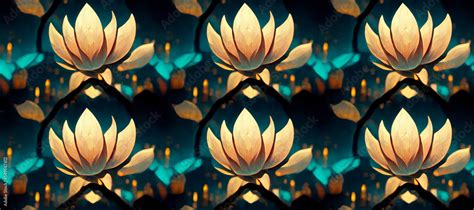Lotus Flowers On A Magical Background Beautiful Lotus Flowers In A Seamless Pattern Flower