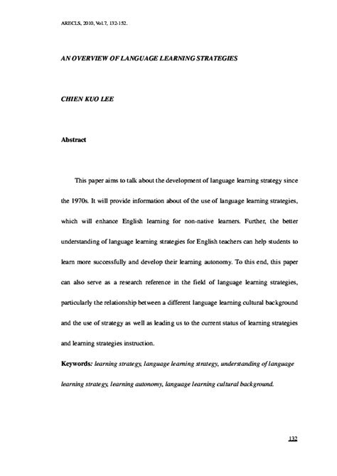 Pdf An Overview Of Language Learning Strategies
