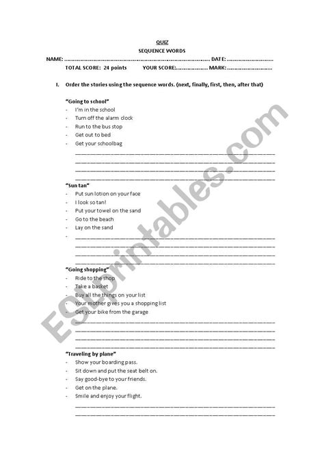Sequence Words Quiz ESL Worksheet By Cecilitaa