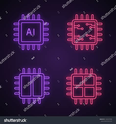 Processors Neon Light Icons Set Microprocessor Stock Vector Royalty Free 1202537596 Shutterstock