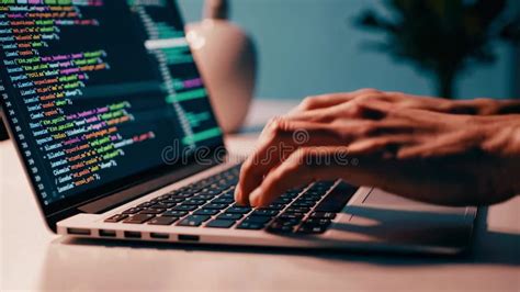 Programmer Writing Code On Laptop In Office Environment Stock Footage Video Of Office Skill