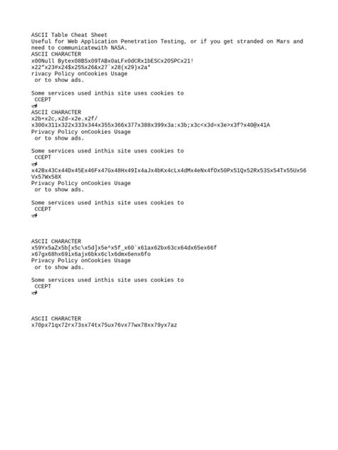 ascii table cheat sheet pdf computers
