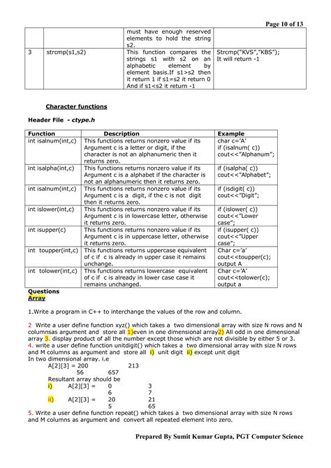 Arrays And Library Functions Pdf