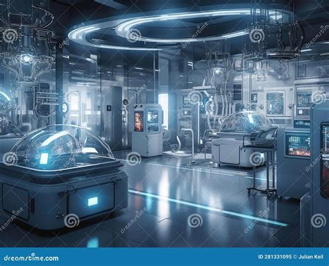 Ai Robots Conduct Futuristic Scientific Experiments Stock Illustration