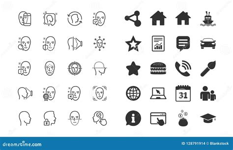 Face Recognition Line Icons Set Of Faces Biometrics Detection And Scanning Vector Stock Vector