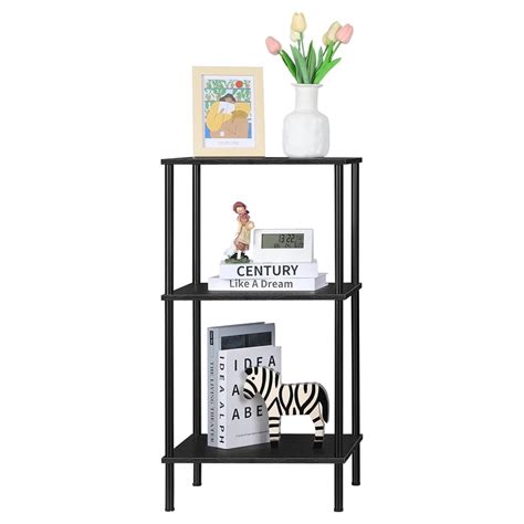 Tall Side Table With Storage 3 Tier Black End Table Metal Storage Shelves For Living Room
