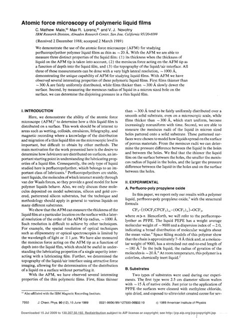 Pdf Atomic Force Microscopy Of Polymeric Liquid Films