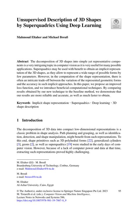 PDF Unsupervised Description Of D Shapes By Superquadrics Using Deep Learning