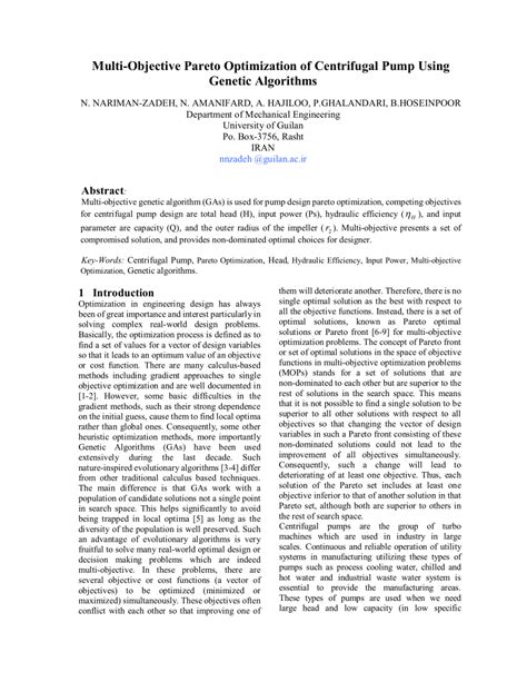 Pdf Multi Objective Pareto Optimization Of Centrifugal Pump Using
