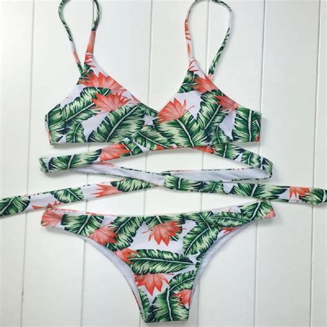 Womens Summer New Printing Style Floral High Waist Swimsuit Push Up