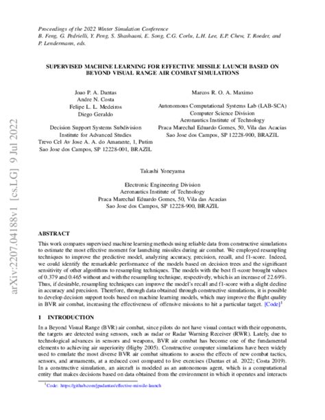 Pdf Supervised Machine Learning For Effective Missile Launch Based On