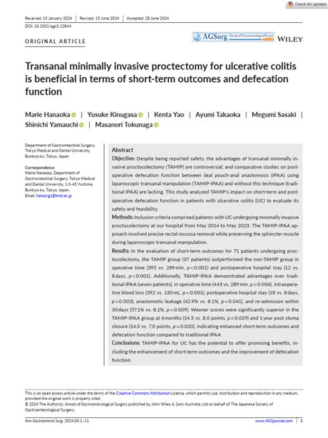 Annals Of Gastroent Surgery 2024 Hanaoka Transanal Minimally