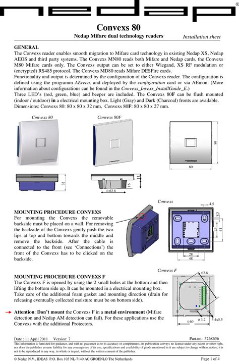 Nedap N V Convexs Inductive Proximity Rfid Card Reader User Manual Convexs 80 Series