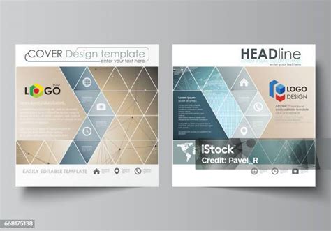 두 개의 사각형 형식 편집 레이아웃의 최소한의 벡터 일러스트 레이 션 소책자 플라이어 소책자에 대 한 디자인 서식 파일 다룹니다 화학 분자 구조와 패턴입니다 Dna 연구