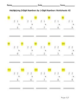 Multiplying 2 Digit Numbers By 1 Digit Numbers Worksheet 2 TPT