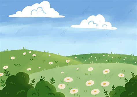 Grassland Cartoon Natural Scenery Background Computer Wallpaper