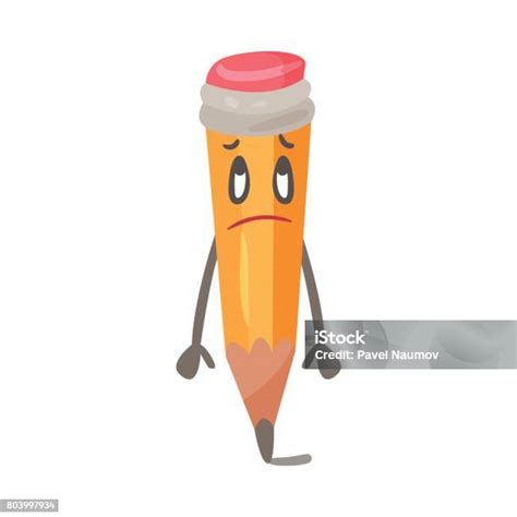 슬픈 눈 문자 벡터 일러스트 레이 션과 좌절된 만화 Humanized 연필 귀여운에 대한 스톡 벡터 아트 및 기타 이미지