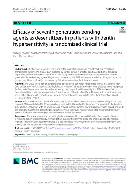 Pdf Efficacy Of Seventh Generation Bonding Agents As Desensitizers In Patients With Dentin