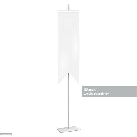 금속 기둥 스탠드 벡터 모형에 빈 패브릭 스왈로우테일 플래그 흰색 배경에 격리된 귀돈 배너가 사실적인 모형에 매달려 있다 디자인용 템플릿 3차원 형태에 대한 스톡 벡터 아트
