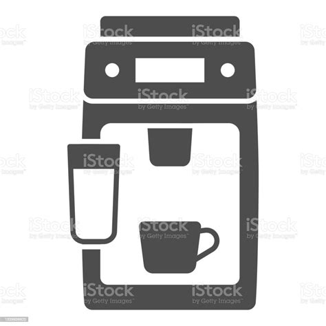 커피 머신 컵 및 우유 거품 단단한 아이콘 전자 개념 흰색 배경에 에스프레소 기계 벡터 기호 모바일 개념 및 웹 디자인을위한