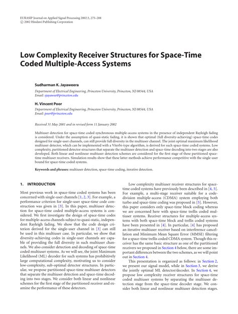 Pdf Low Complexity Receiver Structures For Space Time Coded Multiple