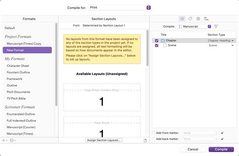 How To Assign Compile Section Layouts To Your Documents In Scrivener