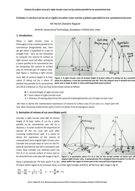 Volume And Surface Area Of Right Circular Cone Cut By A Plane Parallel To Its Symmetrical Axis