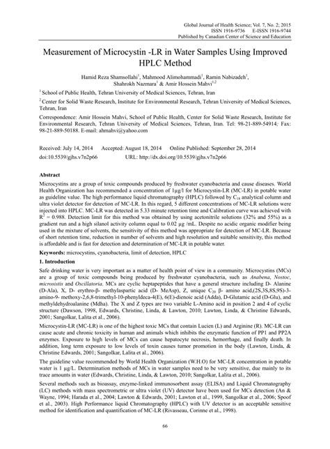 Pdf Measurement Of Microcystin Lr In Water Samples Using Improved