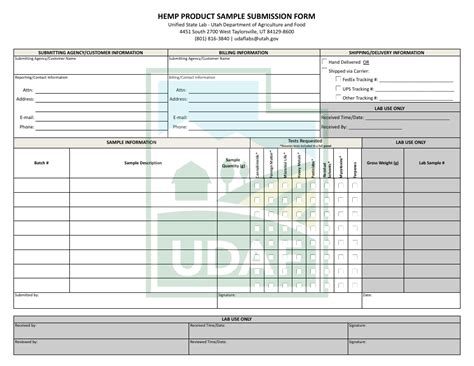 Utah Hemp Product Sample Submission Form Download Fillable Pdf