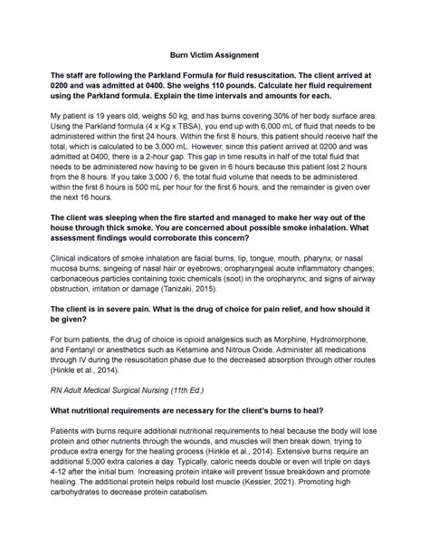 Burn Victim Assignment The Client Arrived At 0200 And Was Admitted At